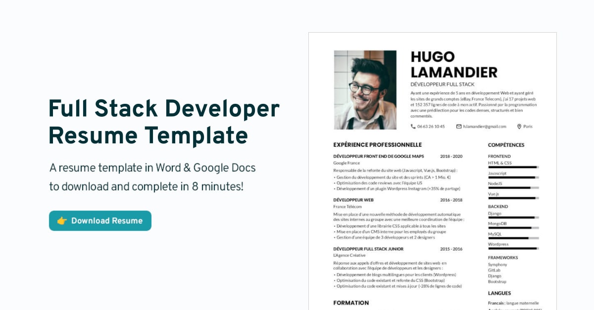 Full Stack Developer Resume Template to Download in Word